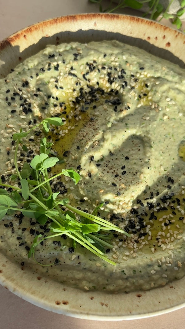Pea Shoot Microgreen Baba Ganoush | Leath House Recipes